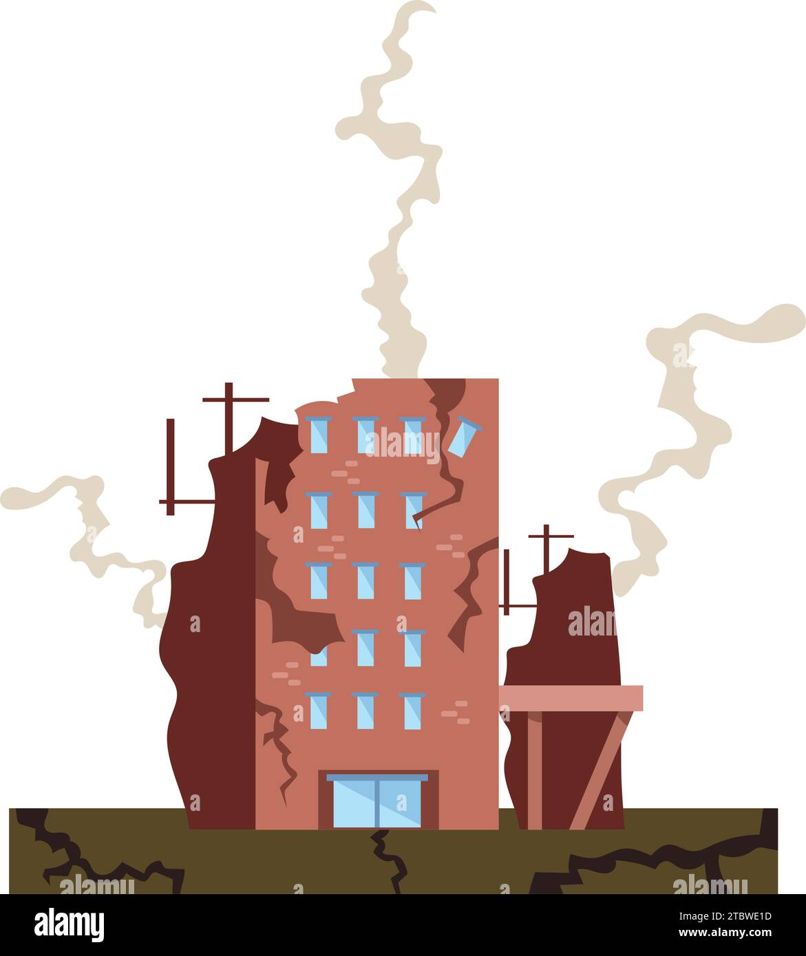 earthquake illustration with destroyed building vector isolated Stock ...