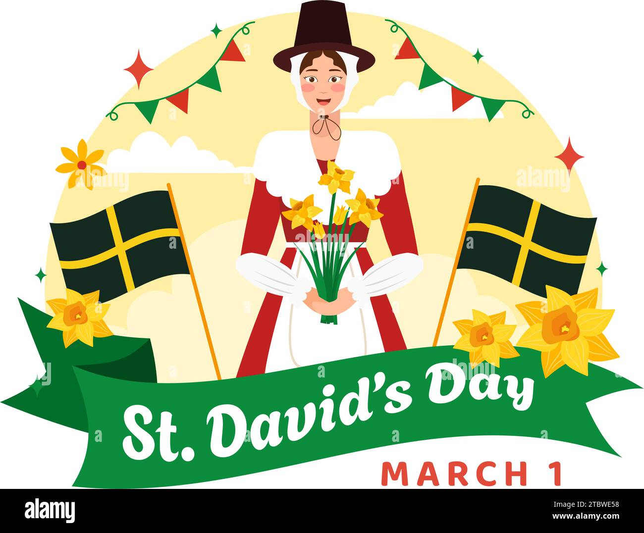 Happy St David's Day Vector Illustration on March 1 with Welsh Dragons ...