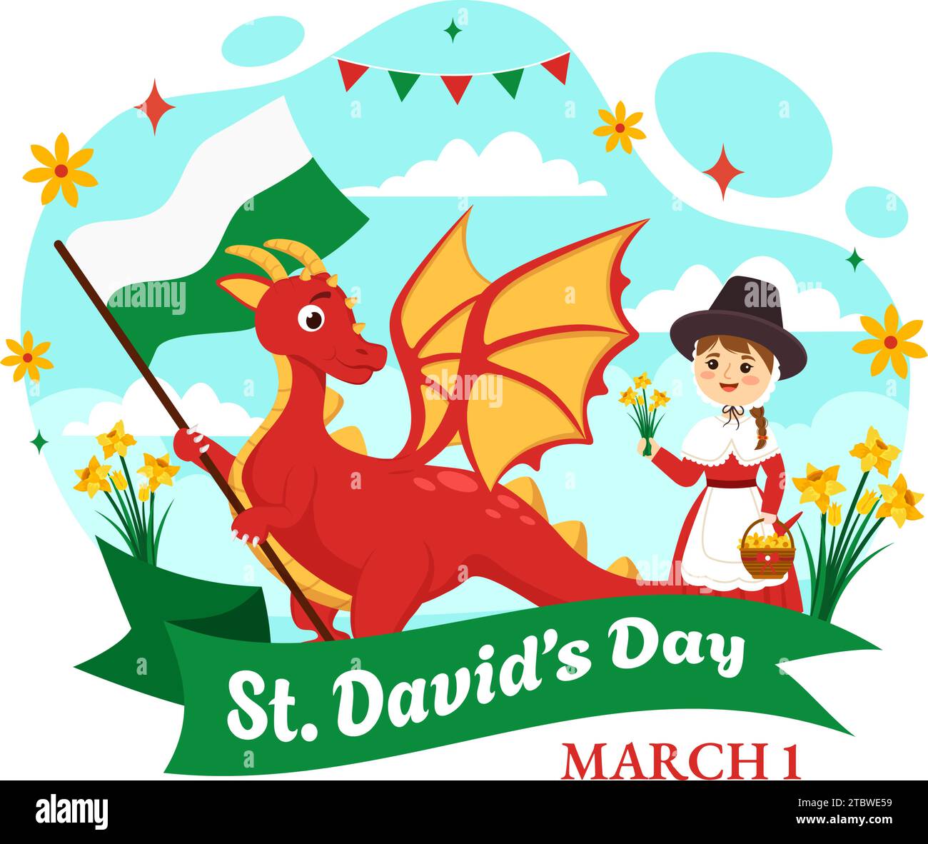 Happy St David's Day Vector Illustration on March 1 with Welsh Dragons ...