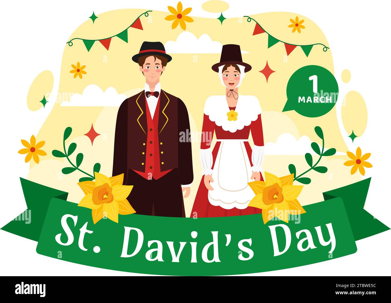 Happy St David's Day Vector Illustration on March 1 with Welsh Dragons ...