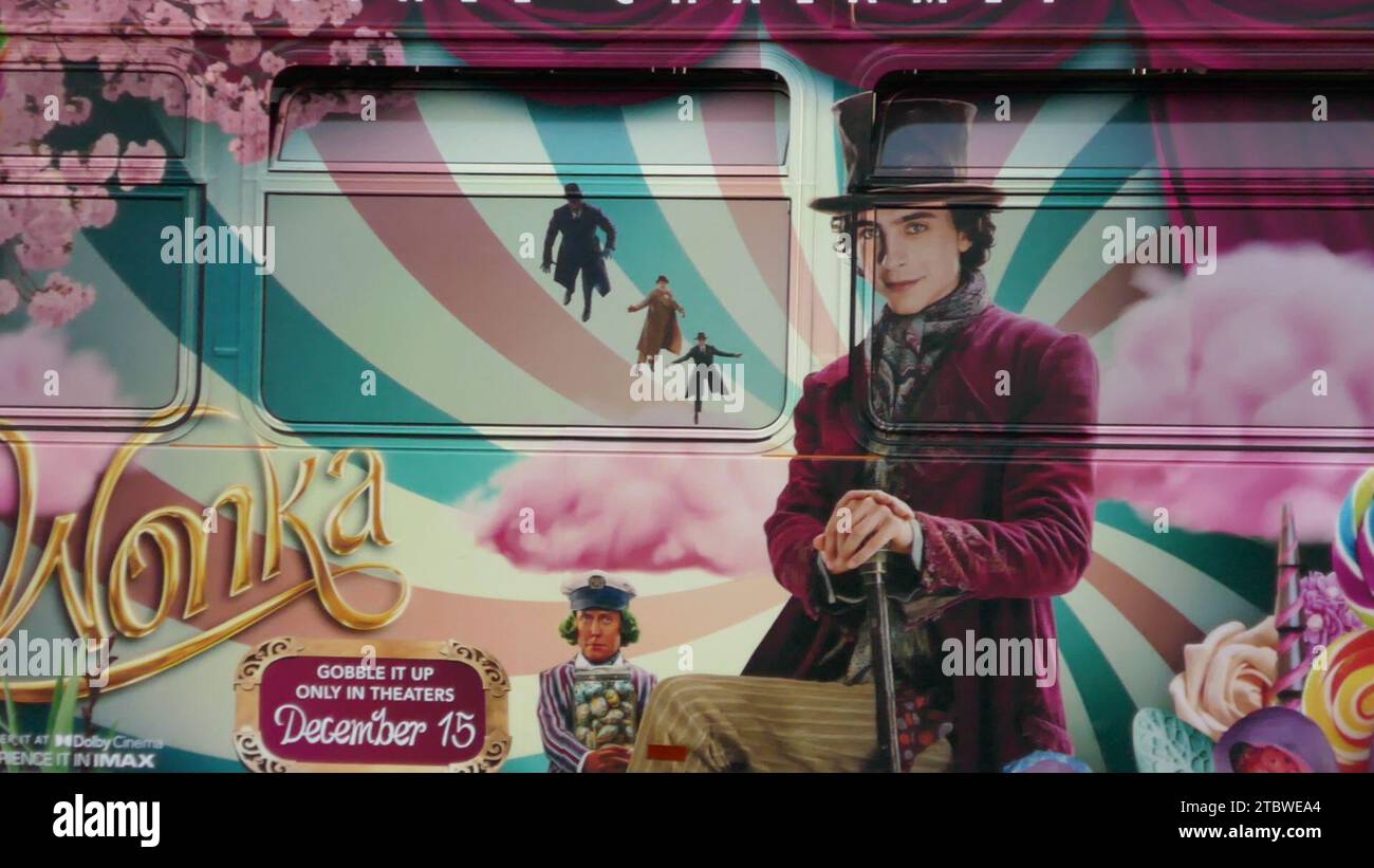 Los Angeles, California, USA 8th December 2023 Warner Bros. Wonka Bus ...