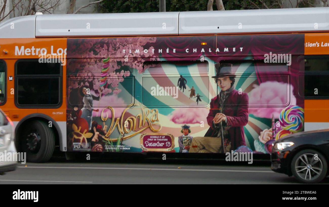 Los Angeles, California, USA 8th December 2023 Warner Bros. Wonka Bus ...