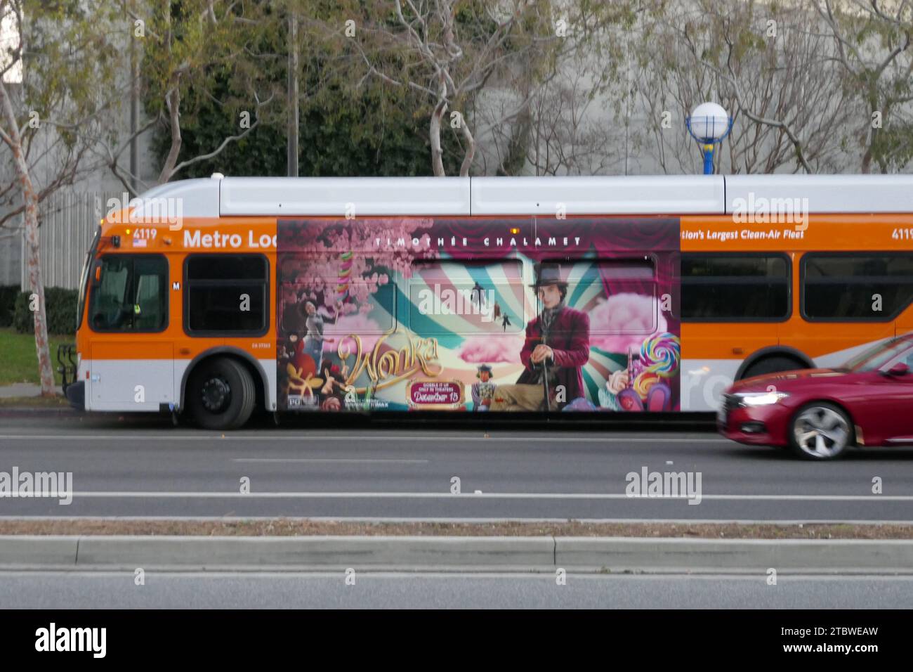 Los Angeles, California, USA 8th December 2023 Warner Bros. Wonka Bus ...