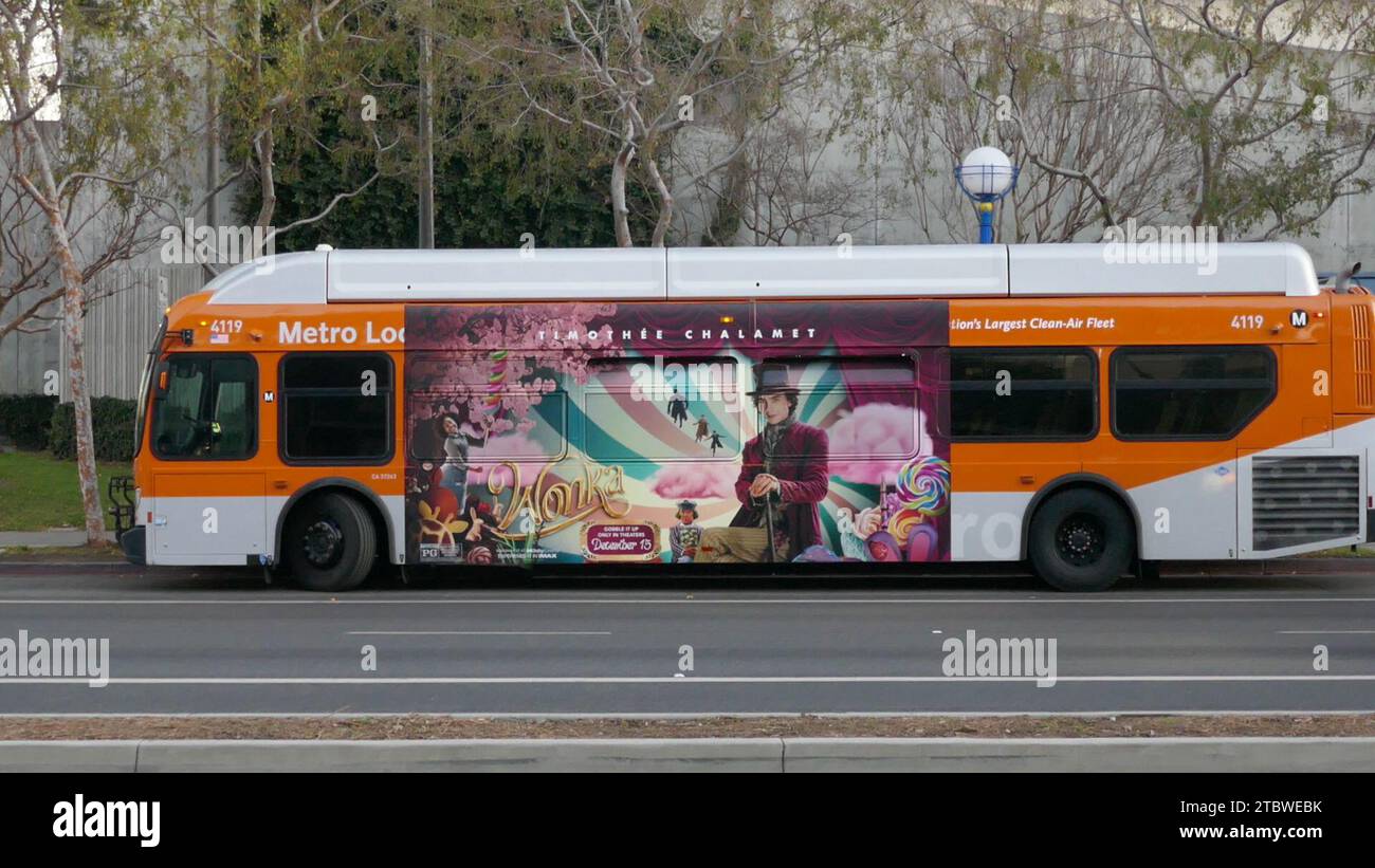 Los Angeles, California, USA 8th December 2023 Warner Bros. Wonka Bus ...