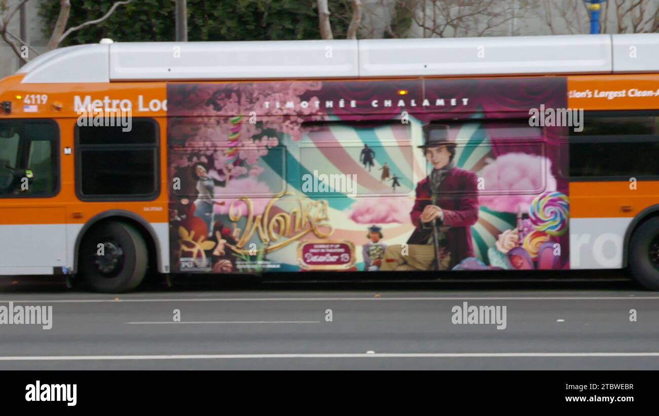 Los Angeles, California, USA 8th December 2023 Warner Bros. Wonka Bus ...