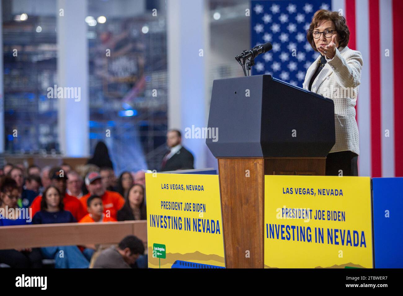 Las Vegas, USA. 08th Dec, 2023. Senator Jacky Rosen, D-NV, speaks ahead ...