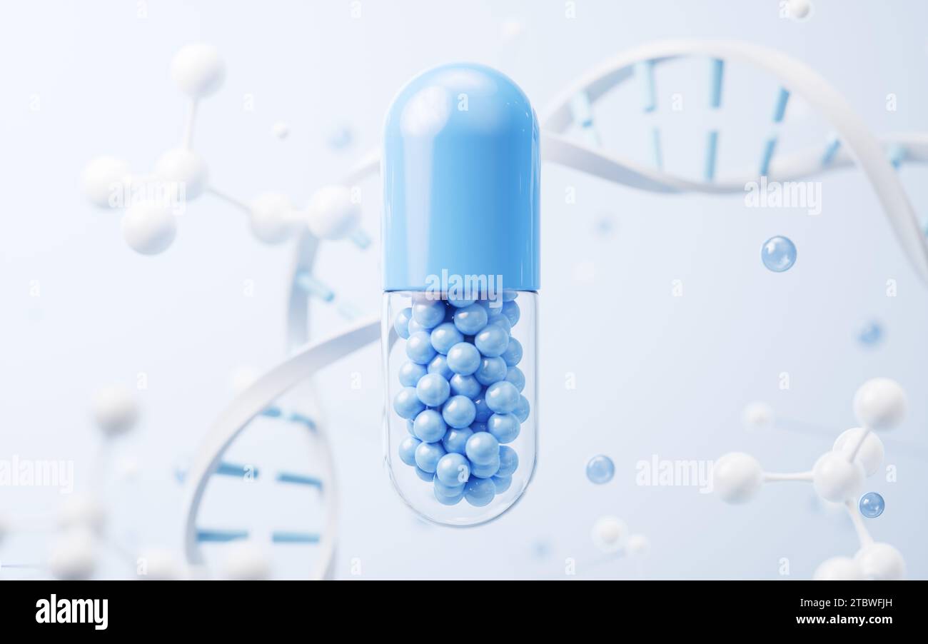 Medical capsule and biological concept background, 3d rendering. 3D ...