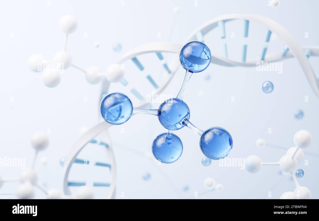 Molecule with biology concept background, 3d rendering. 3D illustration ...