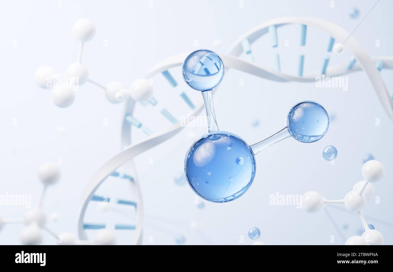 Molecule with biology concept background, 3d rendering. 3D illustration ...