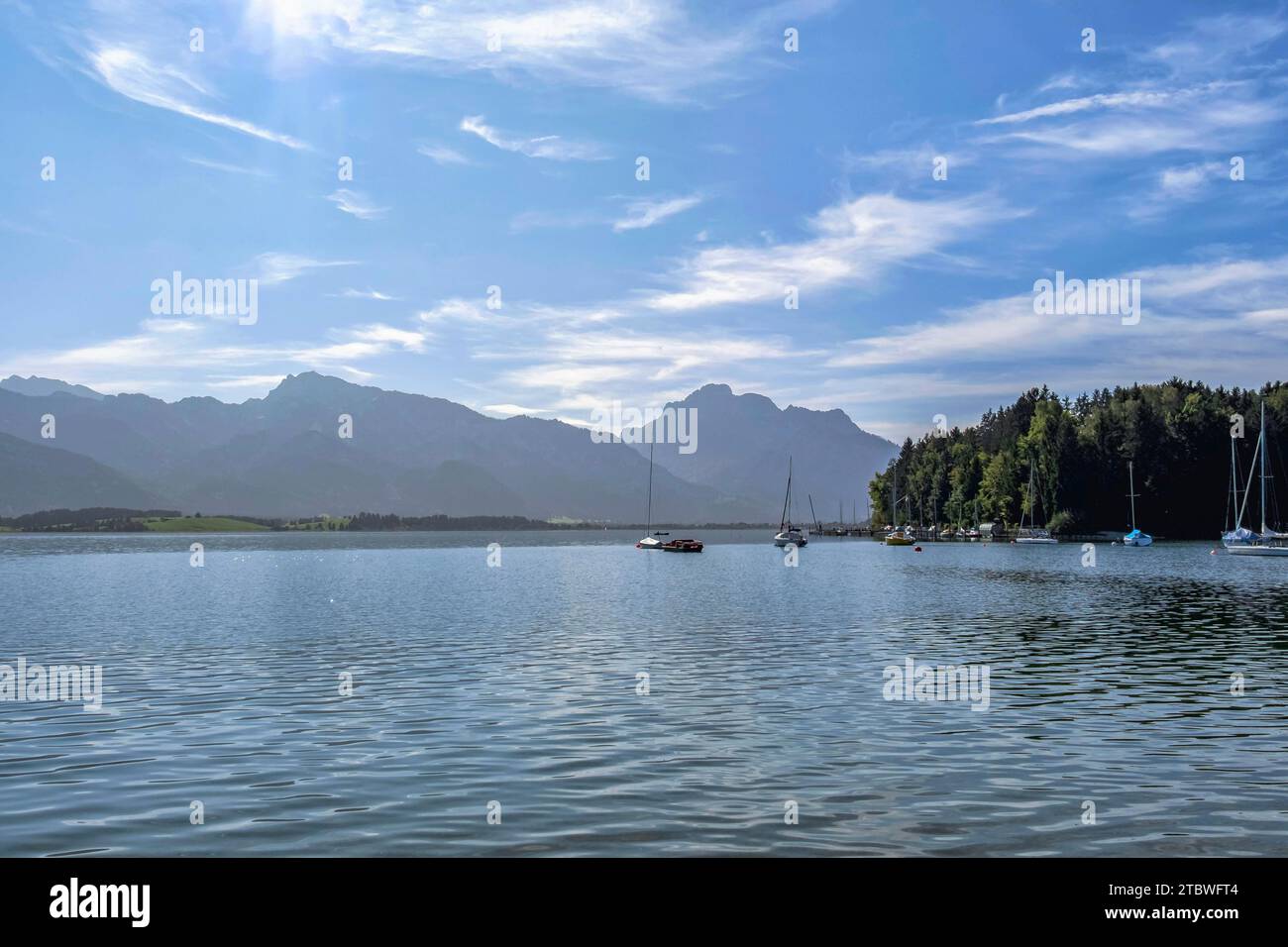 Forggensee near Fuessen, Tannheimer Berge, Ostallgaeu, Bavaria, Germany ...