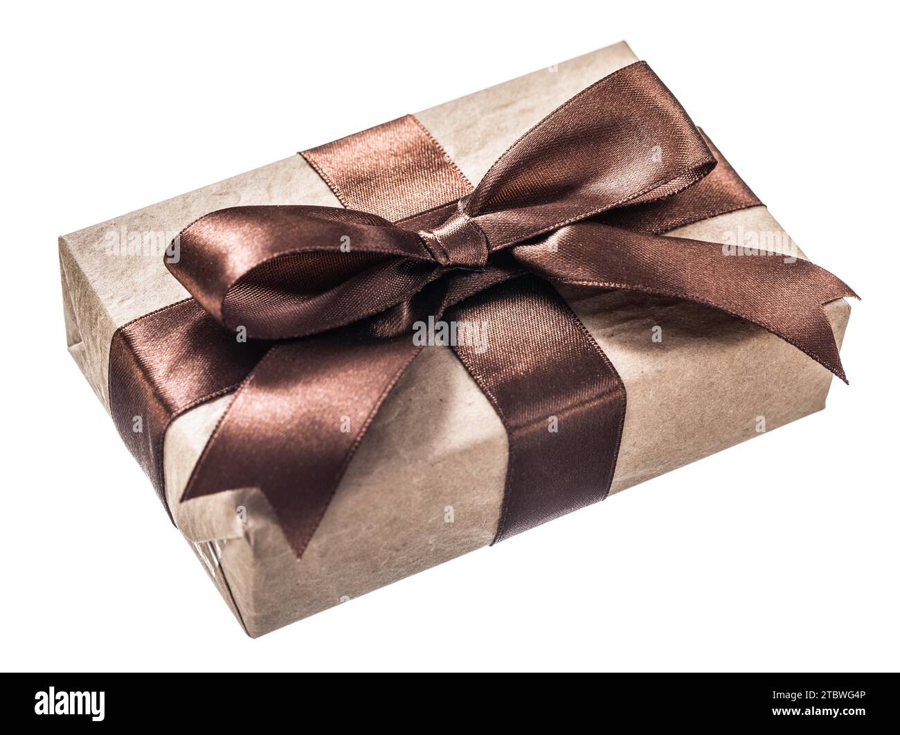 Vintage gift box with brown ribbon isolated on white Stock Photo - Alamy