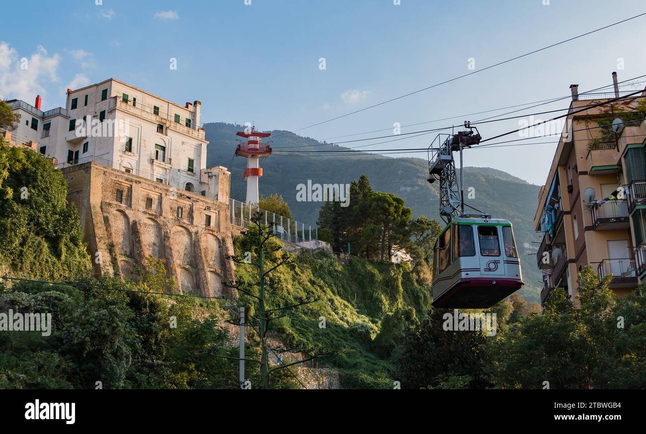 A picture of the Monte Faito cable car arriving at the Castellammare di ...