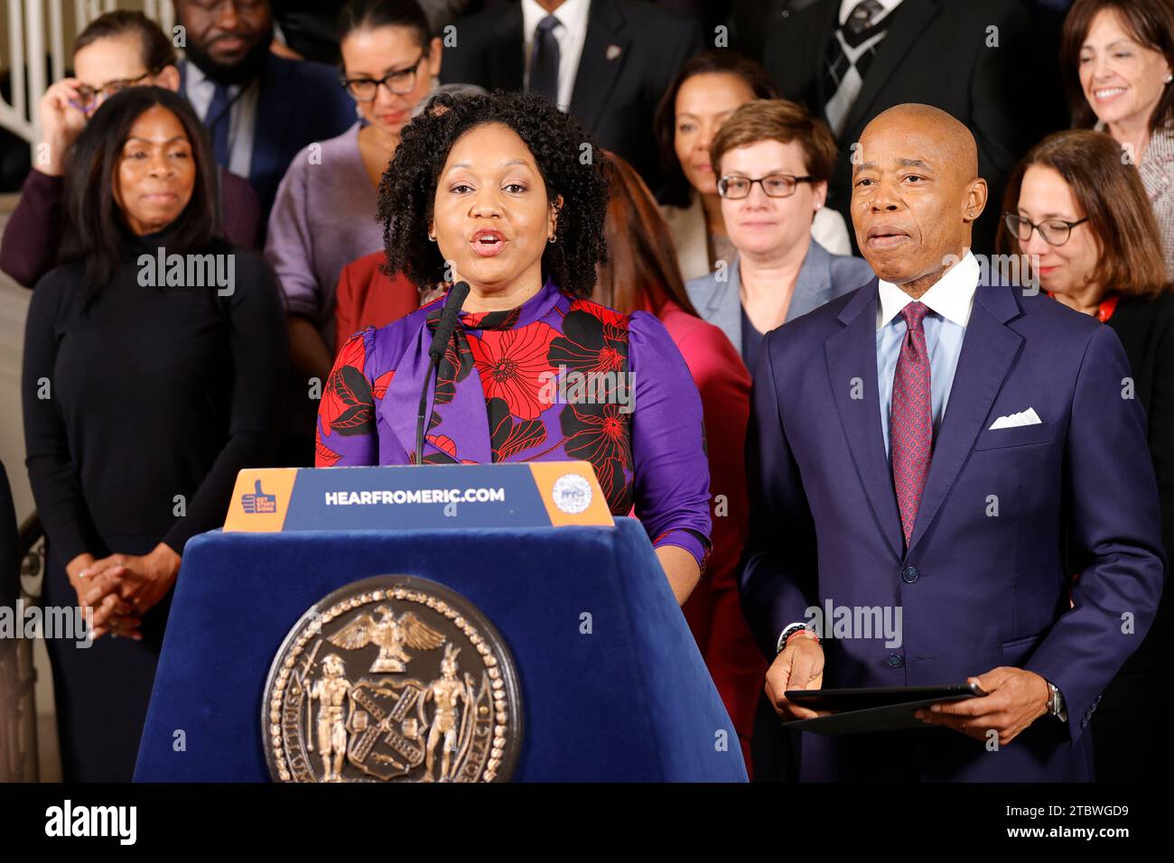 City Hall, New York, USA, December 08, 2023 - Mayor Eric Adams ...