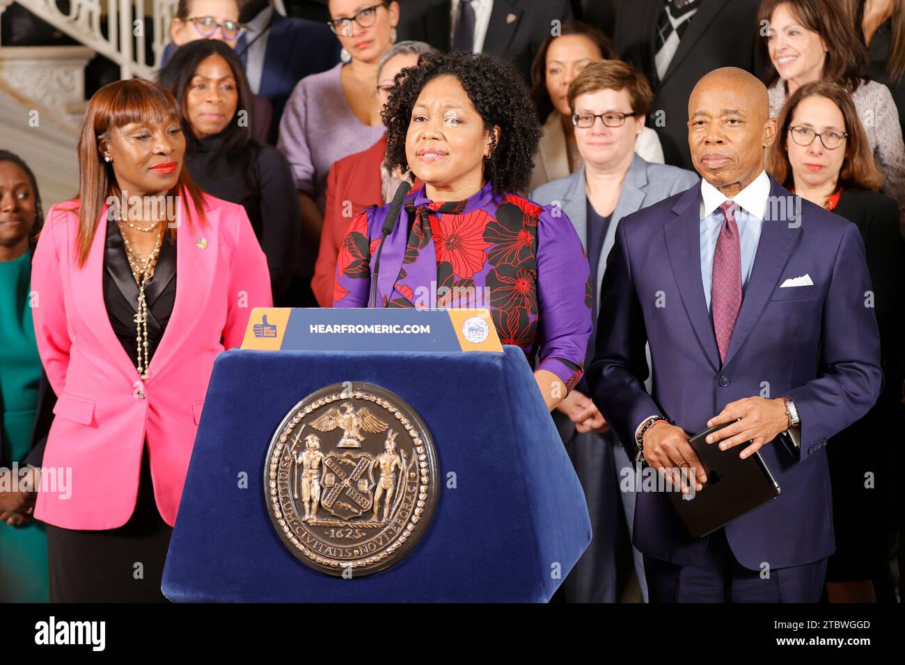 City Hall, New York, USA, December 08, 2023 - Mayor Eric Adams ...