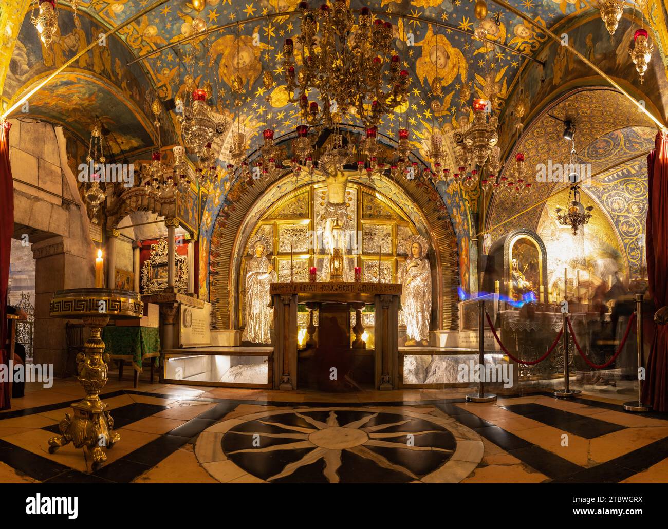 A Panorama Picture Of The Crucifixion Altar Inside The Church Of The