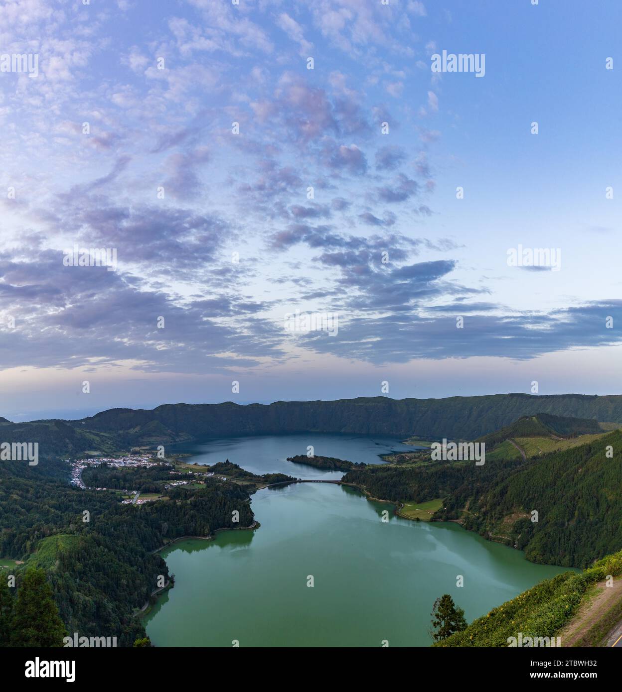 A panorama picture of the Seven Cities Lake (Lagoa das Sete Cidades) at ...