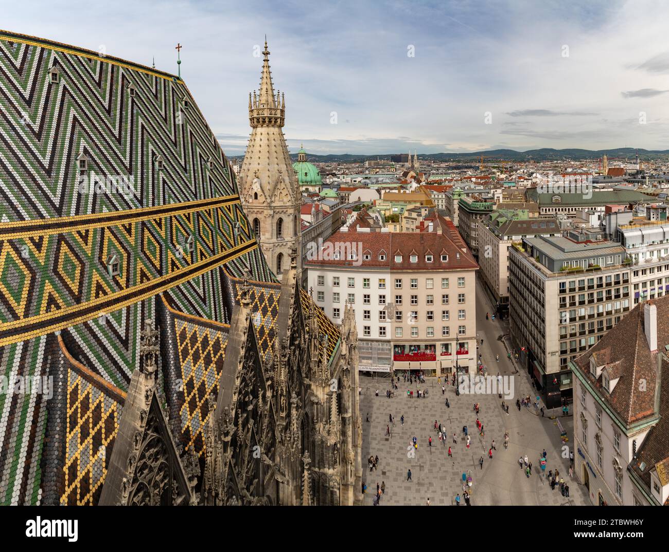 A panorama picture of the St. Stephen's Cathedral's rooftop art and the ...