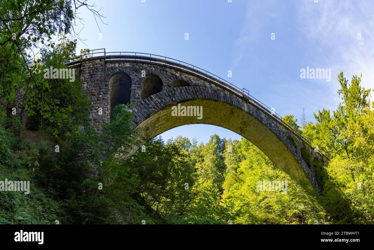 A picture of the stone train bridge that can be seen from the Vintgar ...