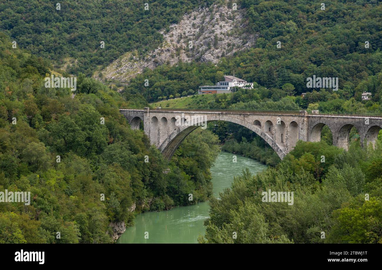 A picture of the Solkan Bridge, the So?a River and the surrounding ...