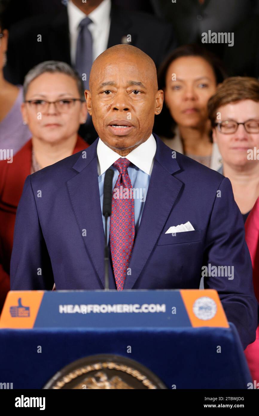 City Hall, New York, USA, December 08, 2023 - Mayor Eric Adams ...