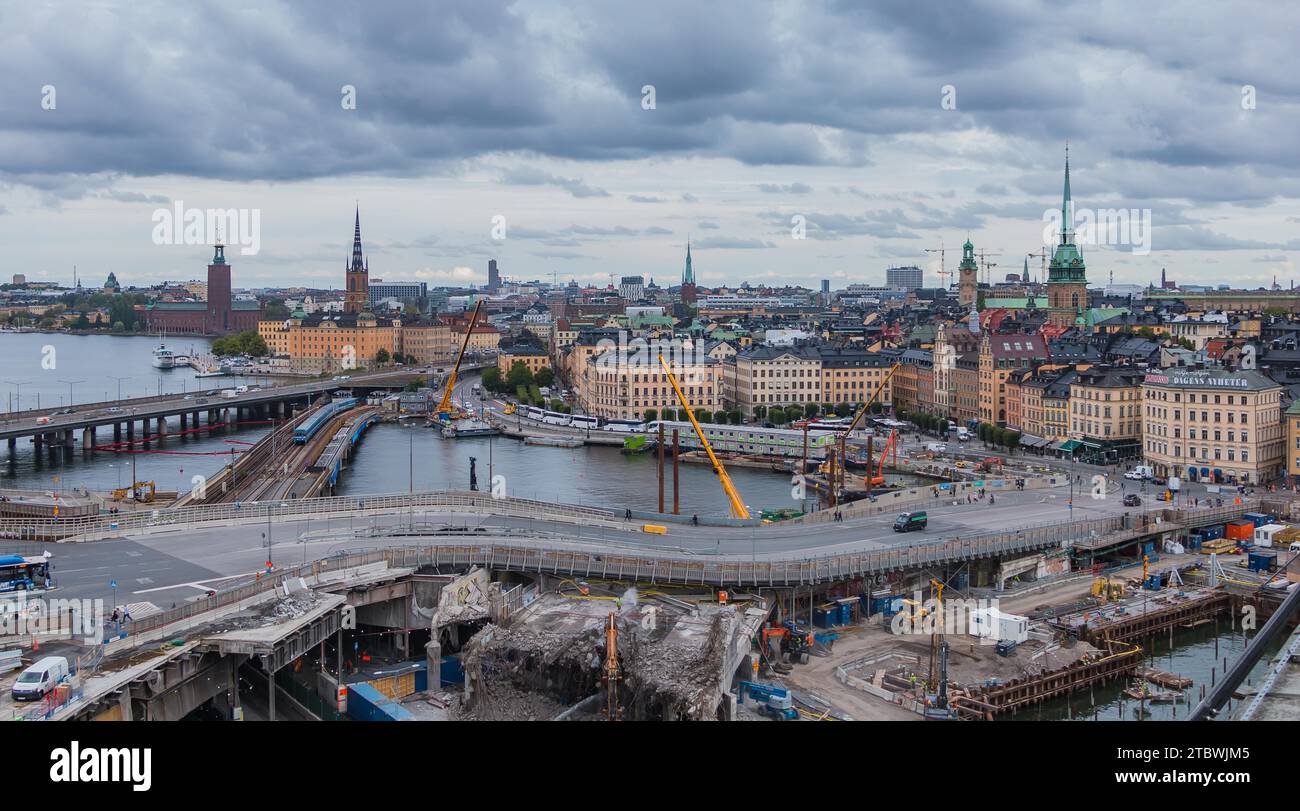 A panorama picture of the city of Stockholm on a cloudy day, showing ...