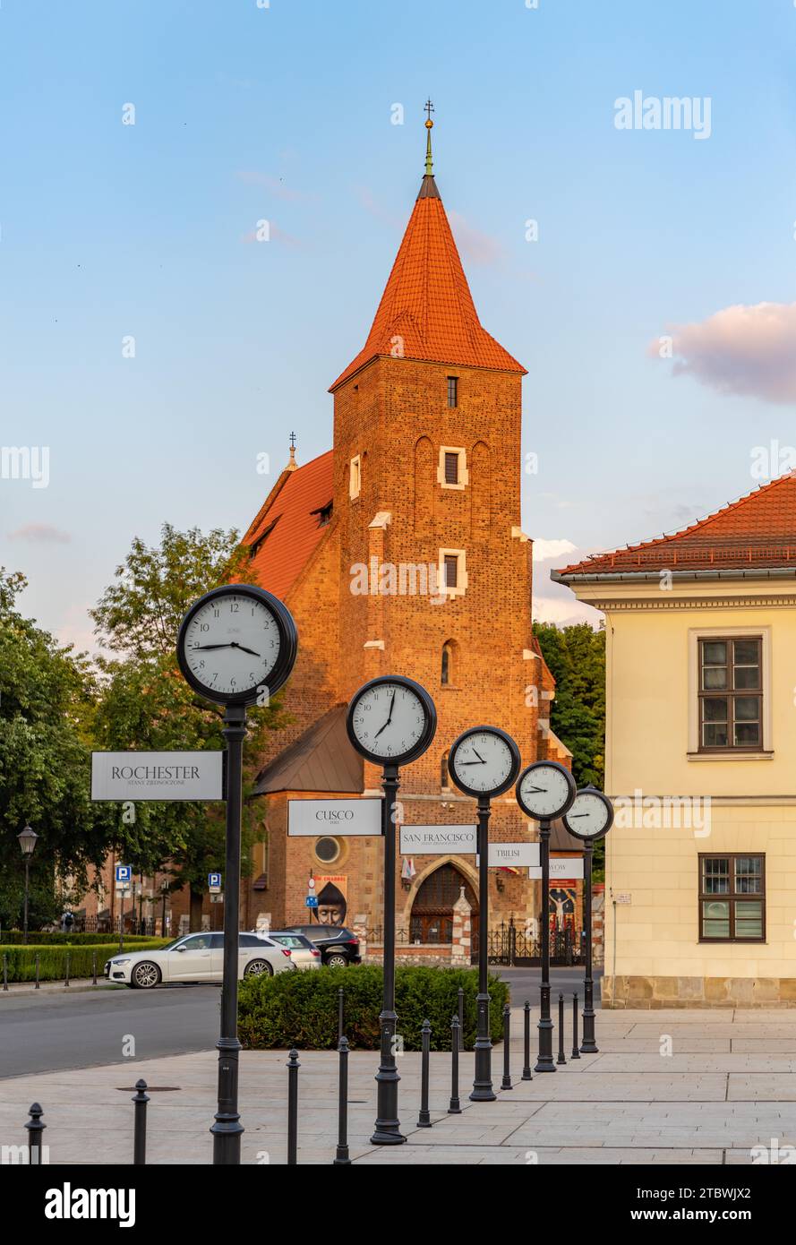 A picture of the city clocks on the Holy Spirit Square and the Roman ...