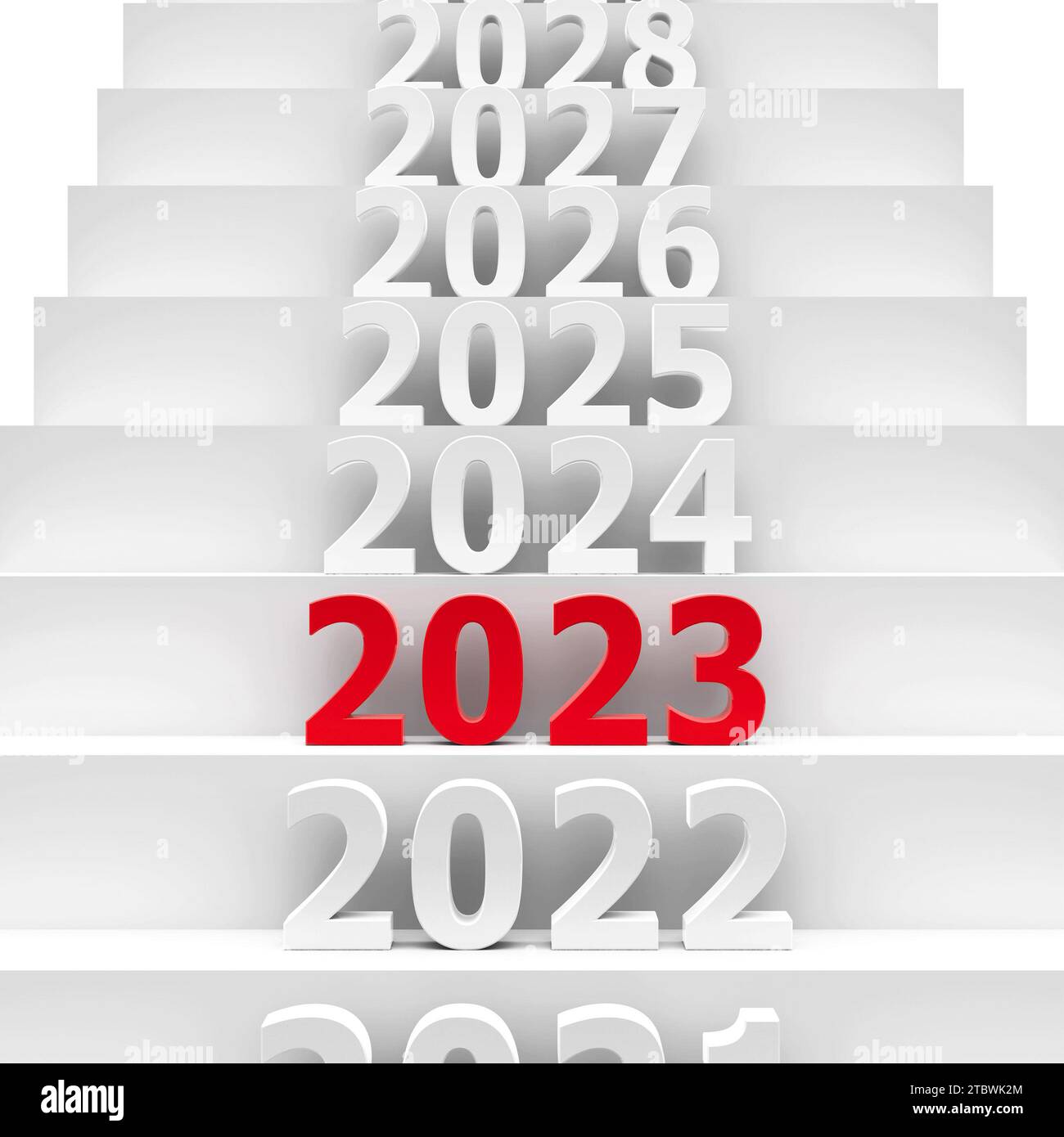 2023 future on podium represents the new year 2023, three-dimensional rendering, 3D illustration ...