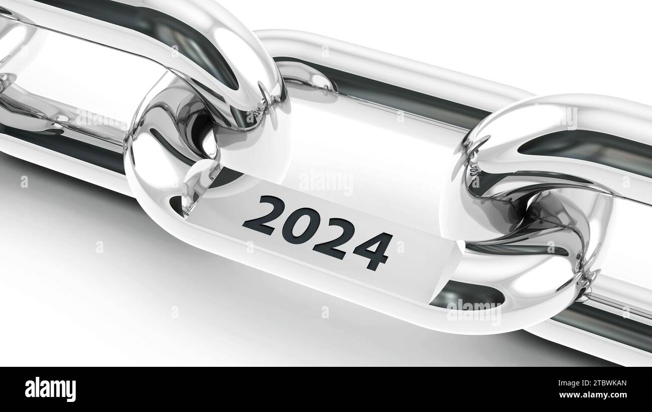 Chain with link with text - 2024 - represents the new year 2024, three ...