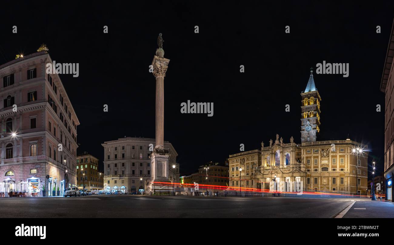 A picture of the Santa Maria Maggiore Basilica and the Column of Peace ...