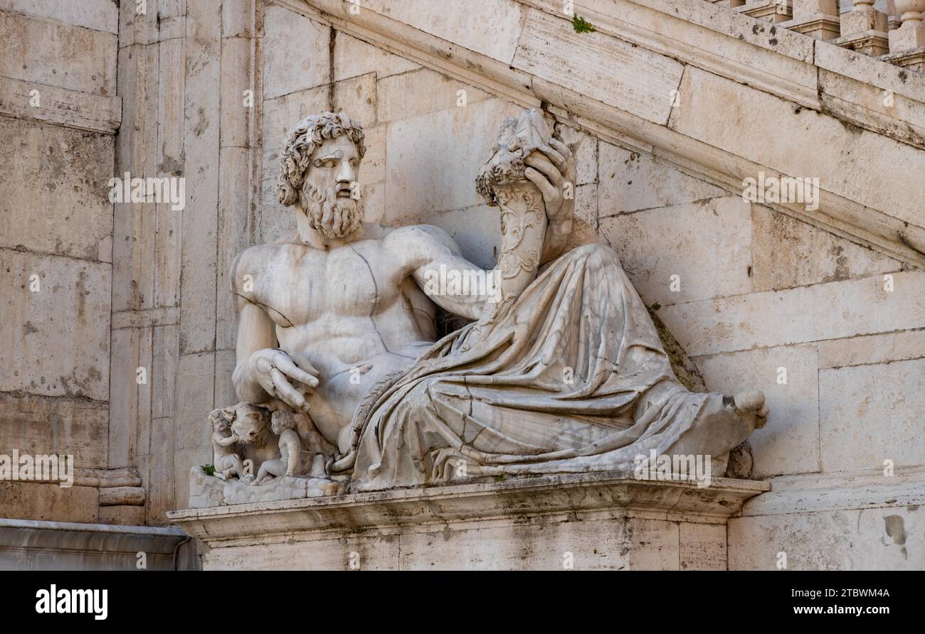 A picture of a statue of the Tiber river God that decorate the entrance ...
