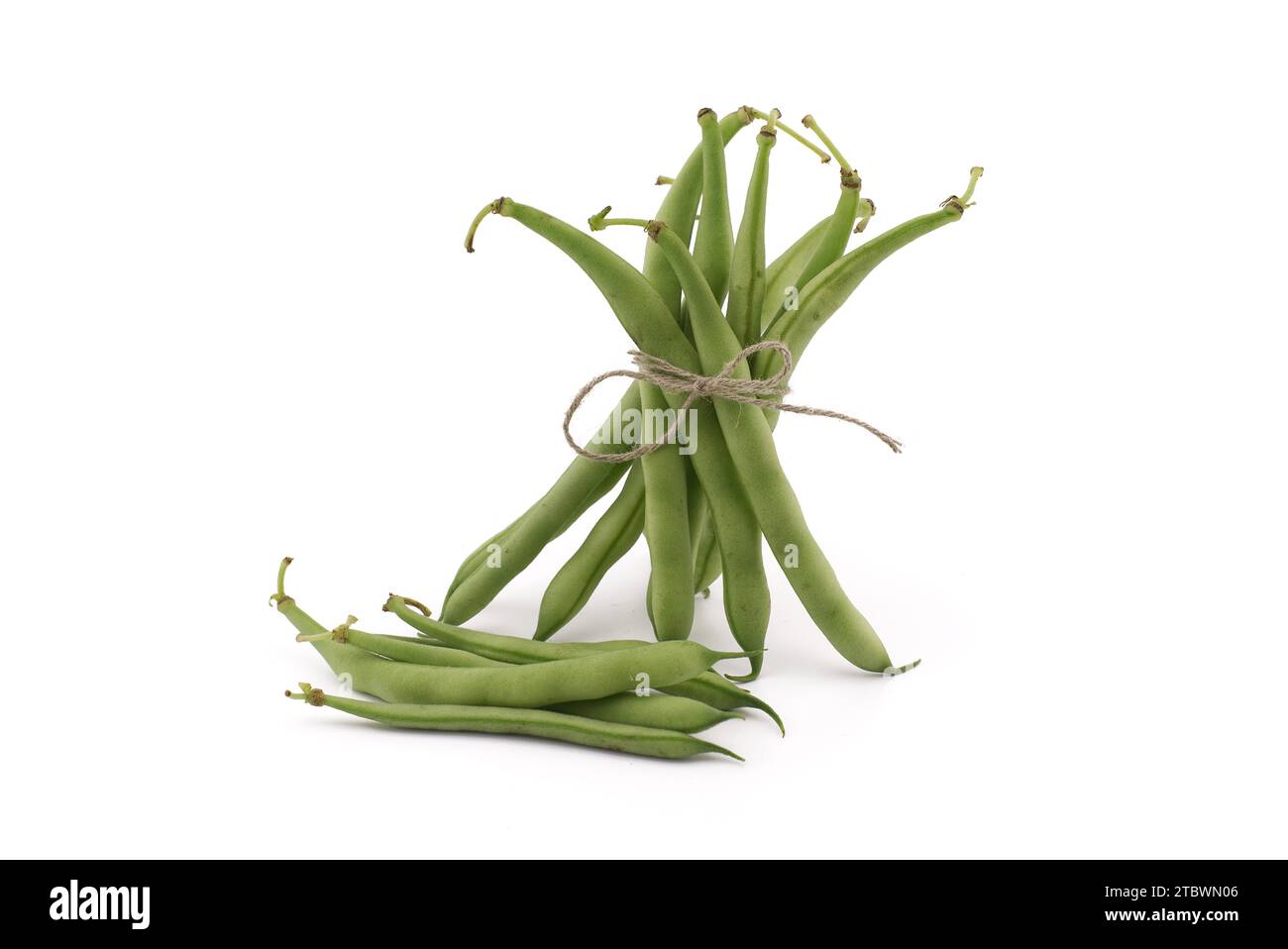 Bundle green beans bonded with jute rope isolated on white background ...
