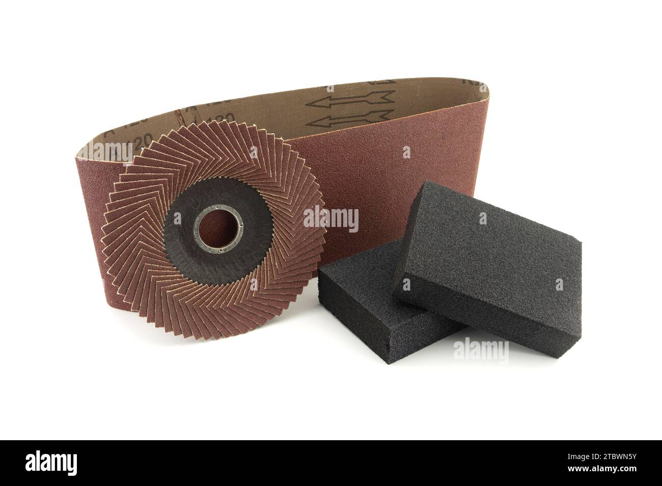 Set of different tools for grinding, sanding belt, abrasive sponge and ...