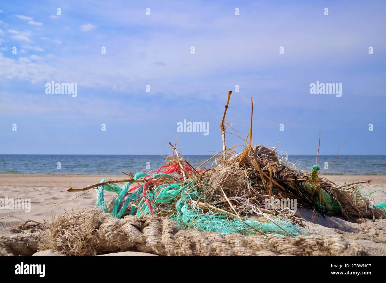 Large pile of discarded rope and tangled plastic twine washed up on a ...