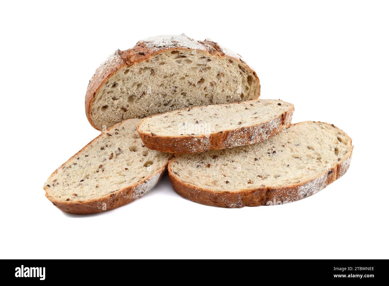 Sliced bread loaf isolated on a white background. Bread slices in a low ...
