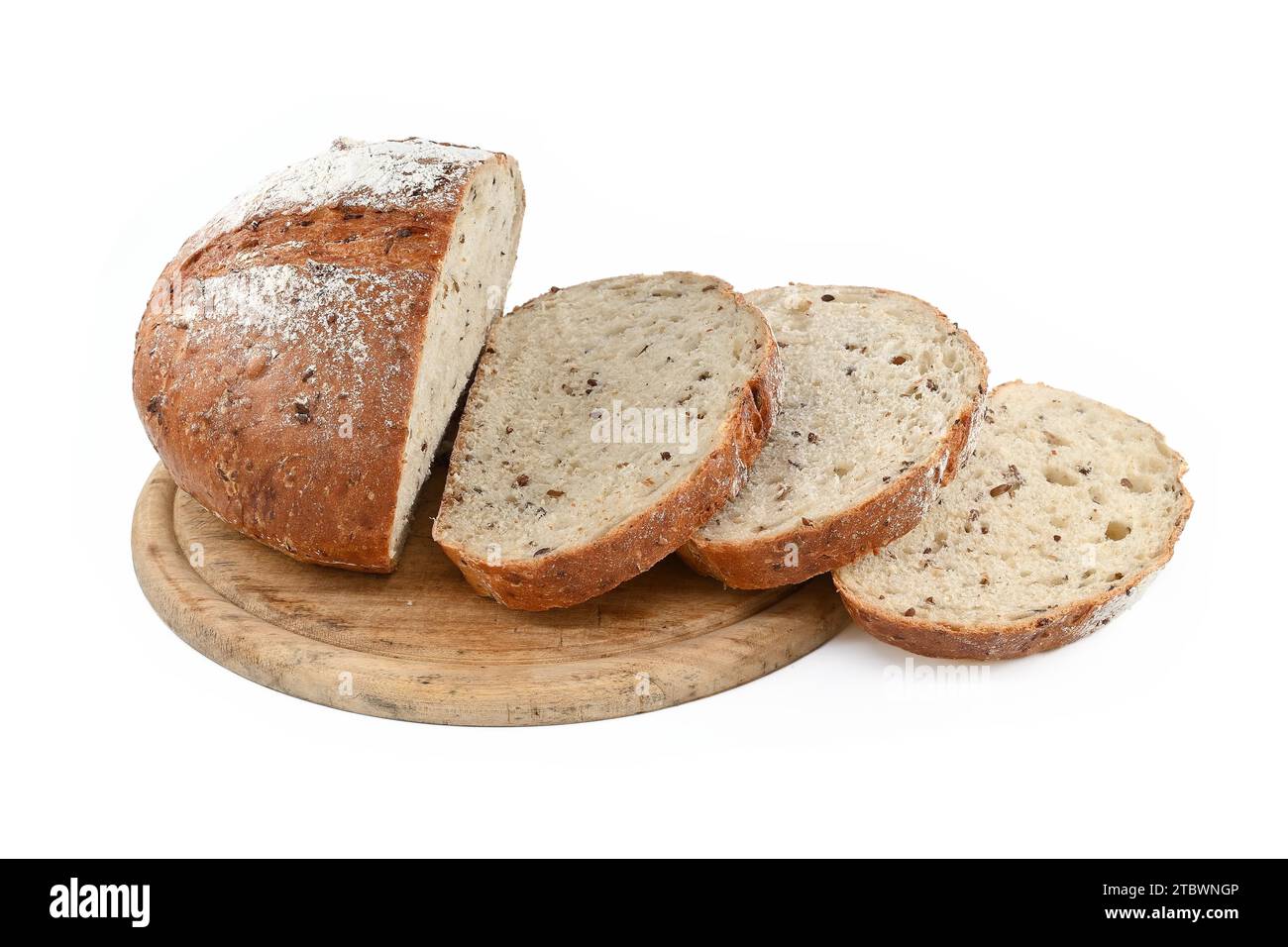 Sliced bread loaf isolated on a white background. Bread slices in a low ...