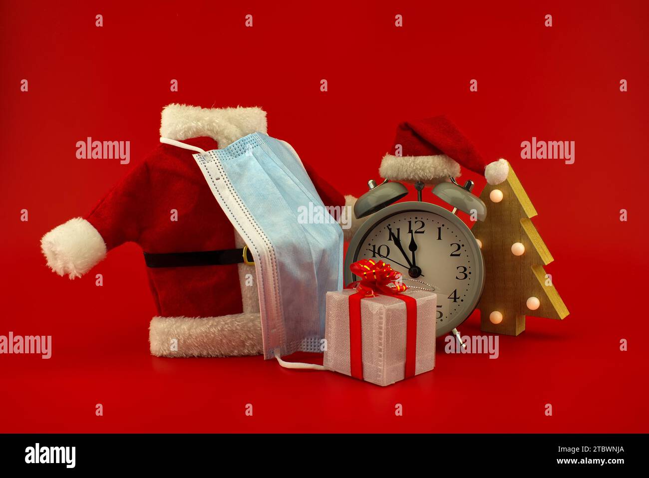 Christmas in pandemic concept still life with vintage alarm-clock ...