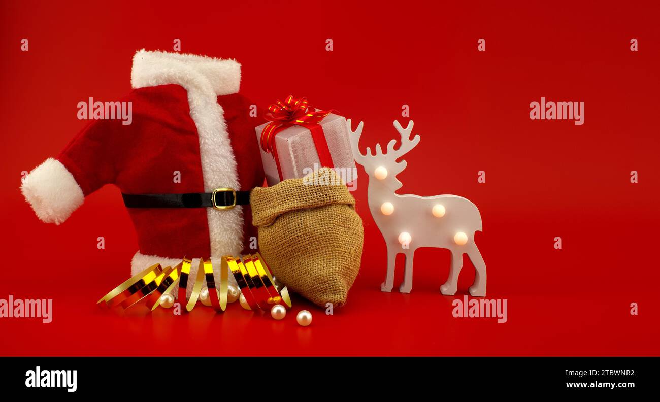 New Year and Christmas scene on festive red background with with ...