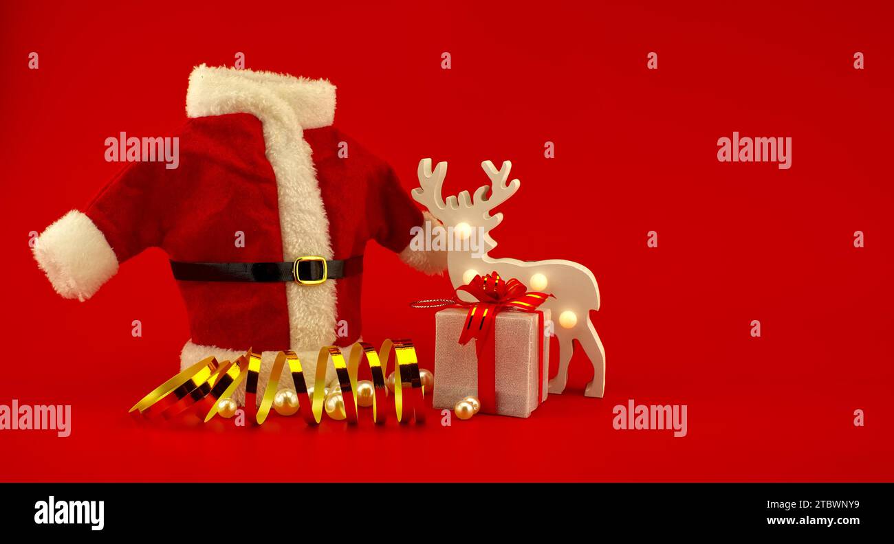 New Year and Christmas scene on festive red background with with ...