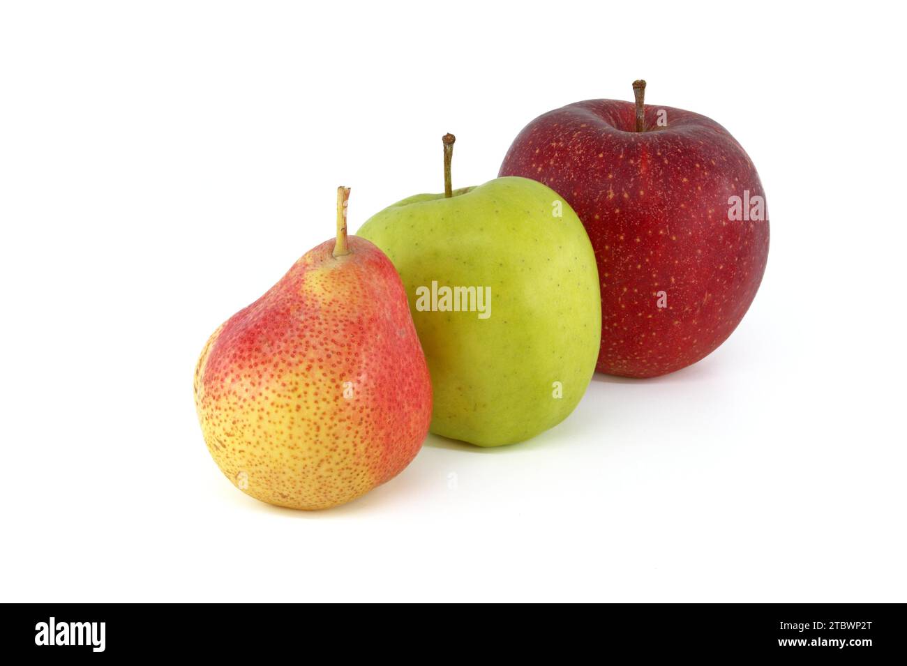 Pear of different colors, red and green apples isolated on white ...