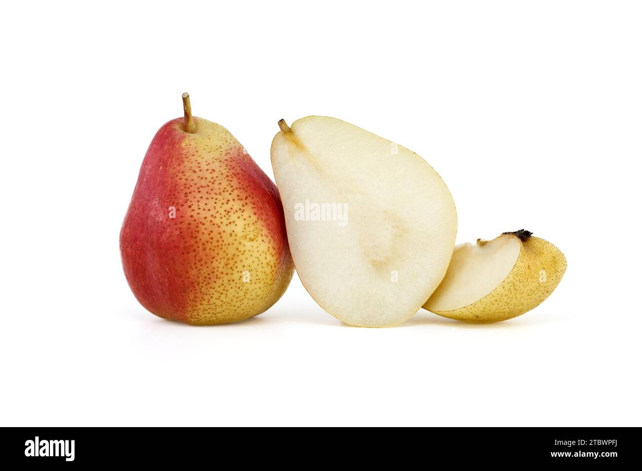 Fresh whole and half cut pear isolated on white background Stock Photo ...