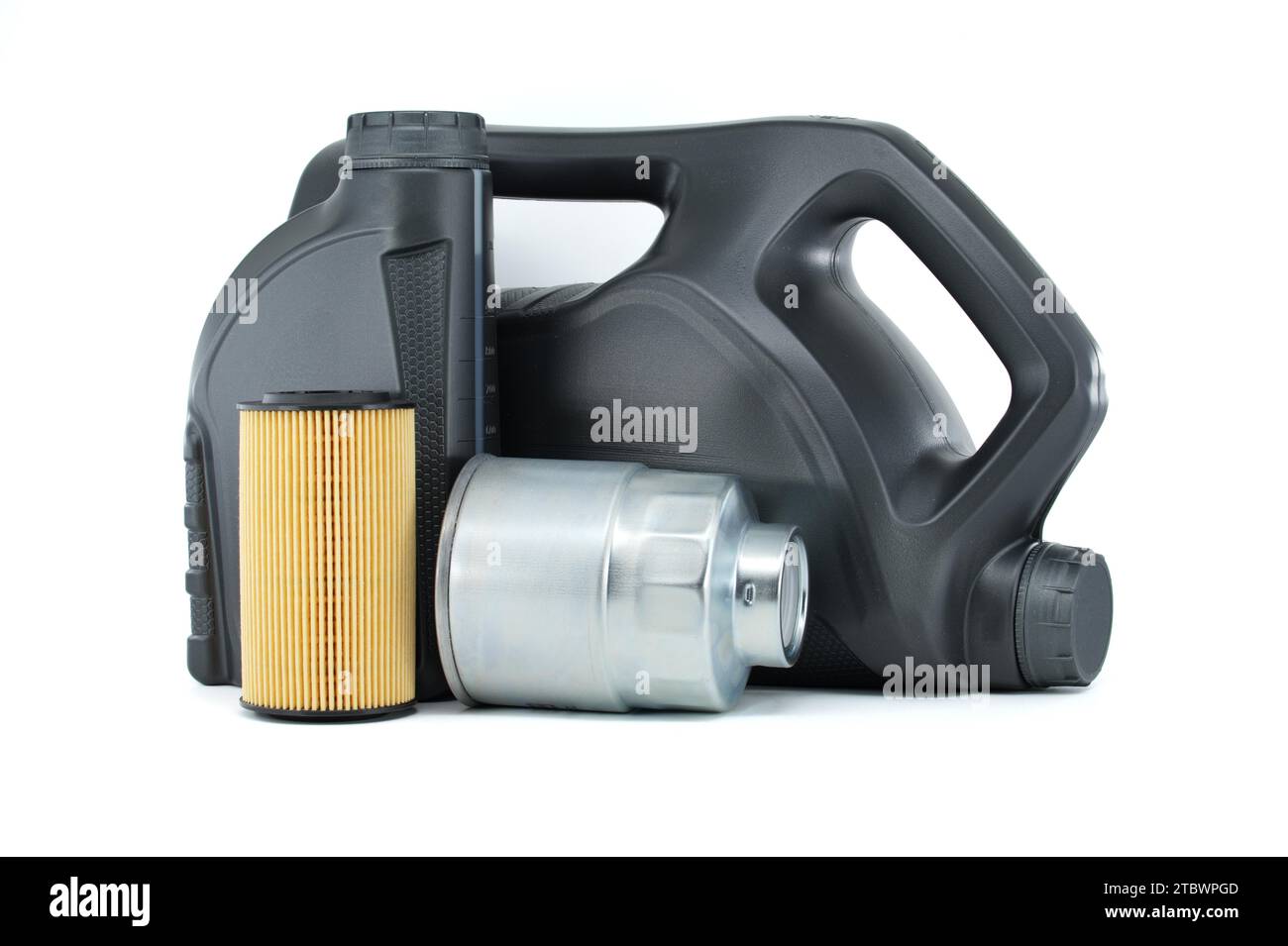 Car oil filters and motor oil cans isolated on a white background. Car ...