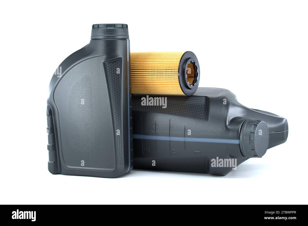 Car oil filter and motor oil can isolated on a white background. Car ...