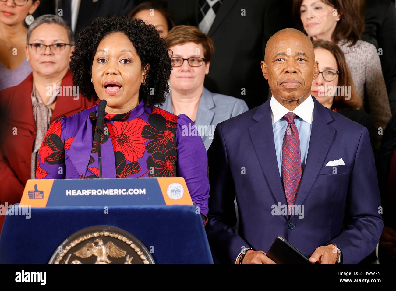 City Hall, New York, USA, December 08, 2023 - Mayor Eric Adams ...