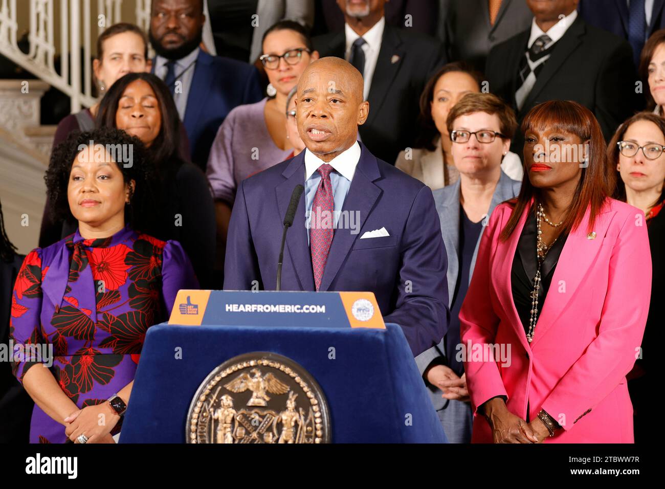 City Hall, New York, USA, December 08, 2023 - Mayor Eric Adams ...