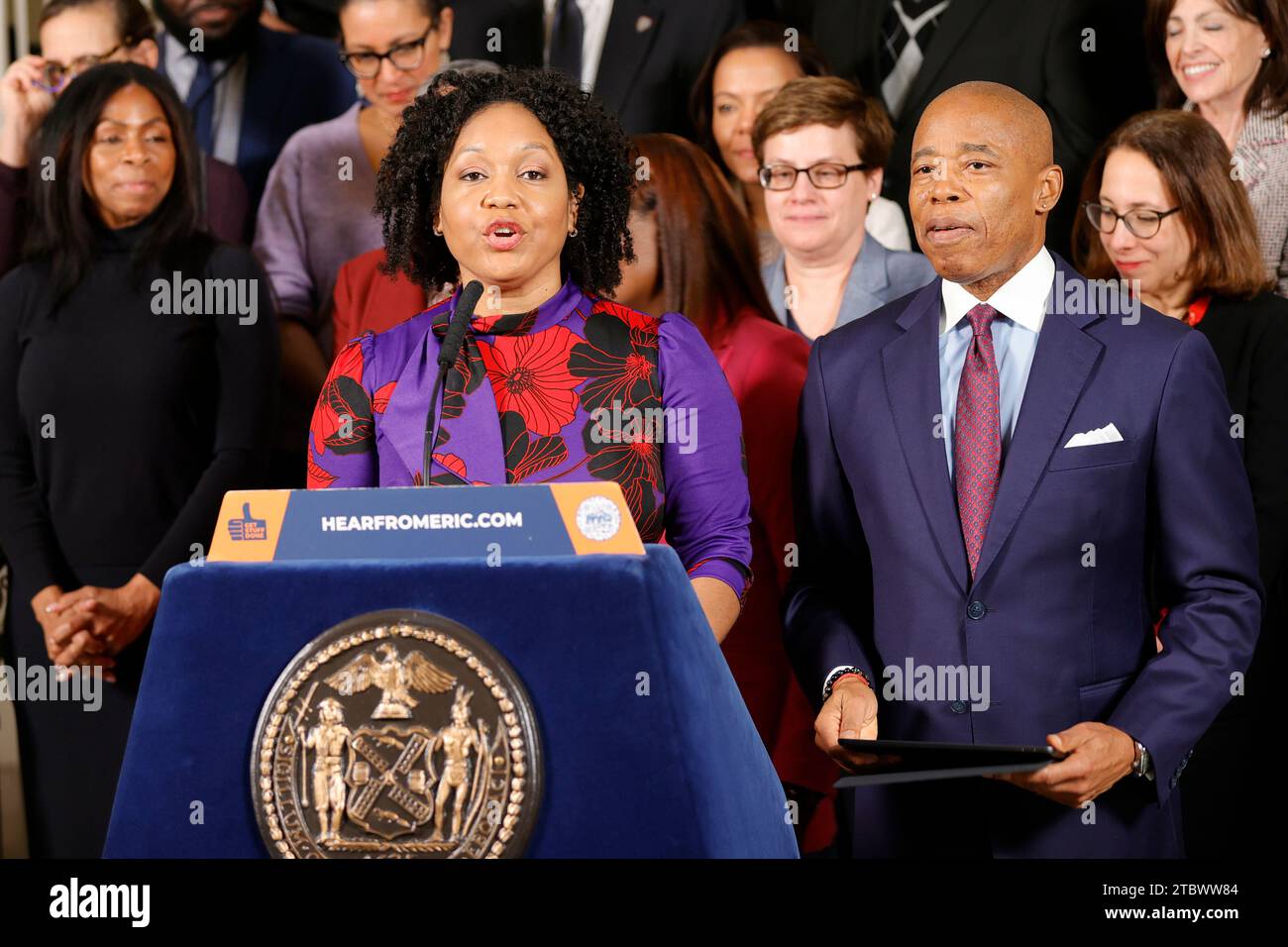 City Hall, New York, USA, December 08, 2023 - Mayor Eric Adams ...