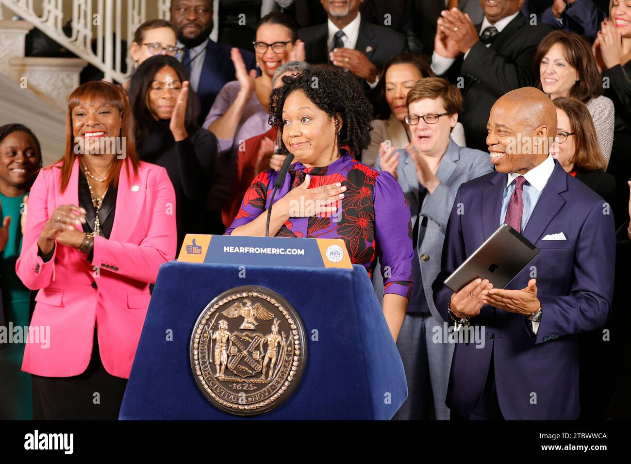 City Hall, New York, USA, December 08, 2023 - Mayor Eric Adams ...