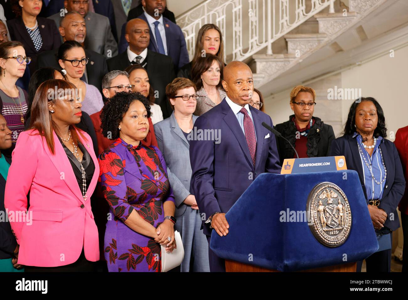 City Hall, New York, USA, December 08, 2023 - Mayor Eric Adams ...