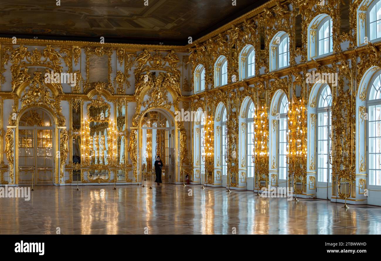 A picture of the grand hall of the Catherine Palace, near Saint ...
