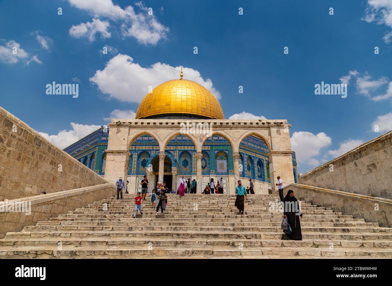 A picture of a staircase next to the Dome of the Rock Stock Photo - Alamy