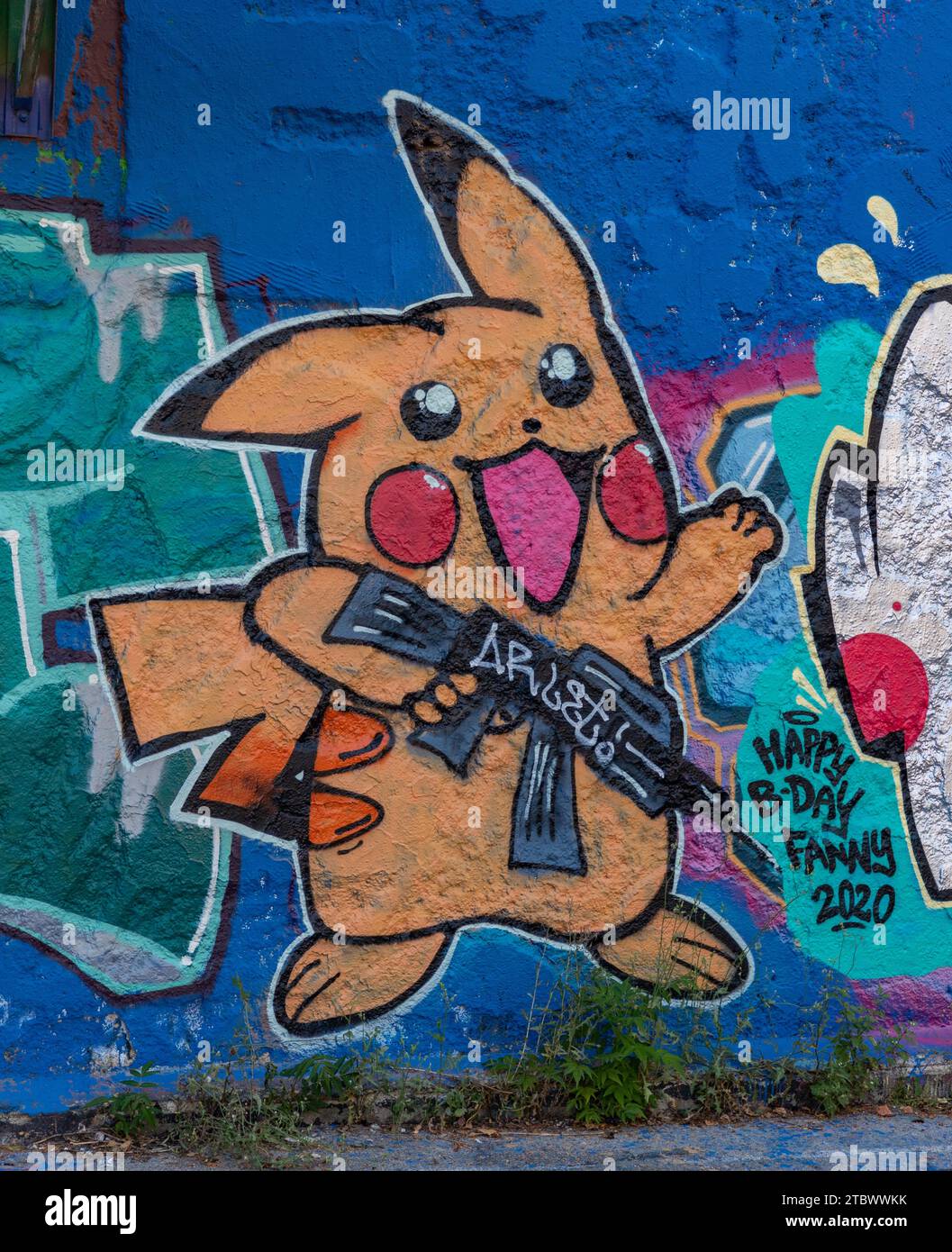 A close-up picture of one of the graffiti on display at the Metelkova ...